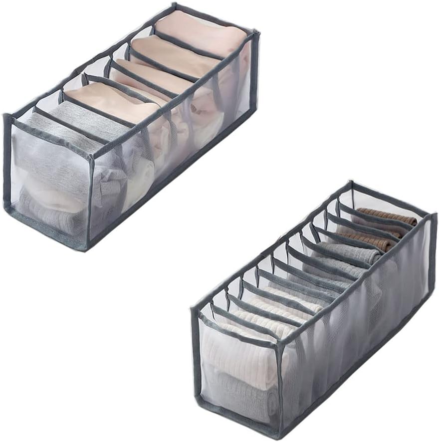 Amazon｜Natiform メッシュ収納ボックス 2点セット 下着収納ケース 下着収納ボックス 下着 靴下 収納 仕切り 折り式 グレー ...