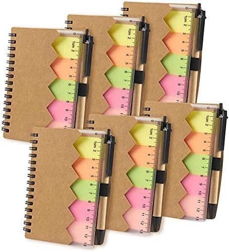 6-Pack Mini Kraft Notebooks with Pen and Sticky Notes for Pocket or ...
