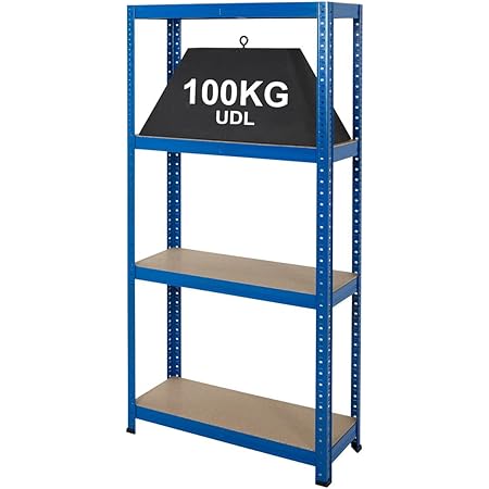 BiGDUG 4 Tier Garage Shelving Unit - Blue - 148cm x 75cm x 30cm - 100kg ...