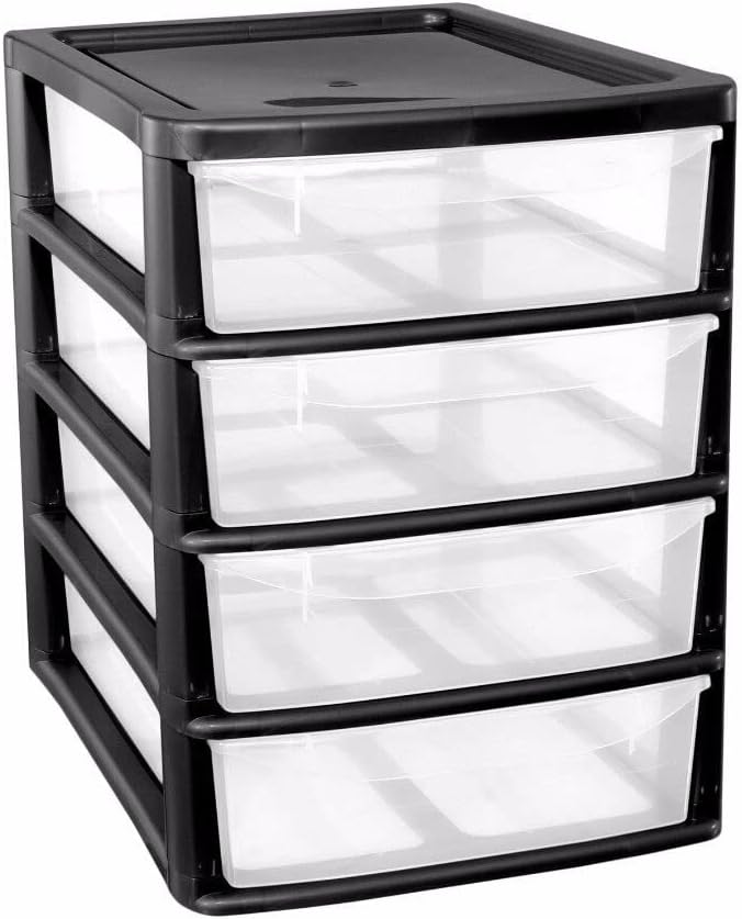 VTL® A4 SLIM - BLACK 4 DRAWER PLASTIC STORAGE TOWER - HOME - BEDROOM ...
