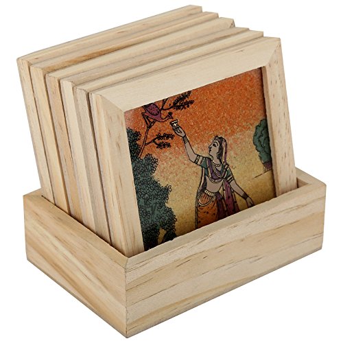 Wooden Square Tea Coster(6 Coster+Stand) : Amazon.in: Home & Kitchen