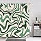 Amazon.com: Boho Sage Green Shower Curtain, Cute Aesthetic 70S Abstract Wavy Swirl Bathroom ...
