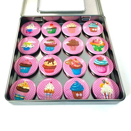 Amazon.com: Cupcake 16 Magnet Set with Pink Polka Dot Background : Home ...