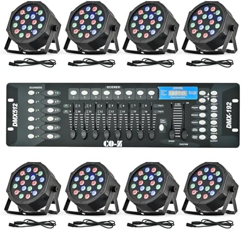 Amazon.com: CO-Z LED Stage Lights DMX, 8 pcs 18x3W RGB Par Can Lights ...