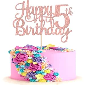 Amazon.com: 1 PCS Happy 5th Birthday Cake Topper Glitter Cheers to 5 Years Cake Pick Number 5 ...