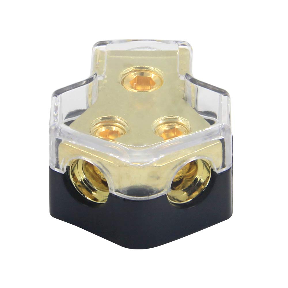 RKURCK 2 Way Power Distribution Block, 0/2/4 AWG Gauge in, 4/8/10 Gauge ...