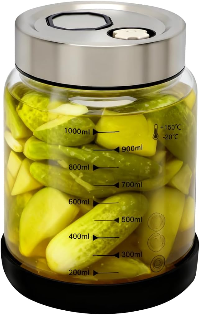 Fermenting Jar with Lid, 1 Litre Large Fermenting Glass, Fermentation ...