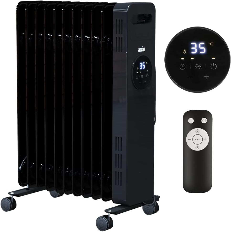 NETTA Oil Filled Radiator Heater 2000W with 24 Hour Timer, 3 Heat ...