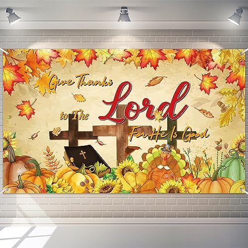 Amazon.com : Ctosree Fall Jesus Backdrop Banner Give Thanks to The Lord ...