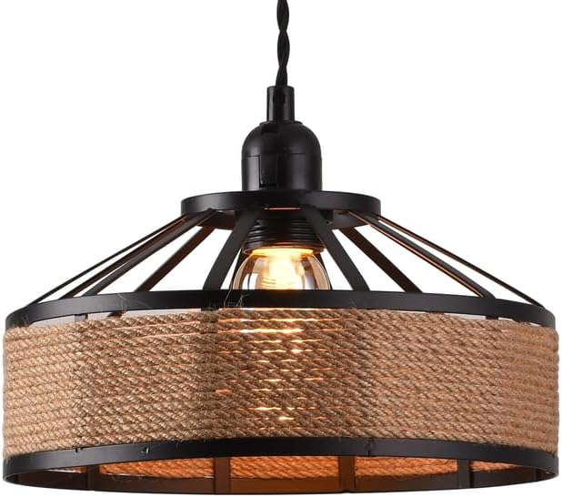 Metal & Rope Pendant Light Shade,30cm Retro Hemp Rope Black Ceiling ...