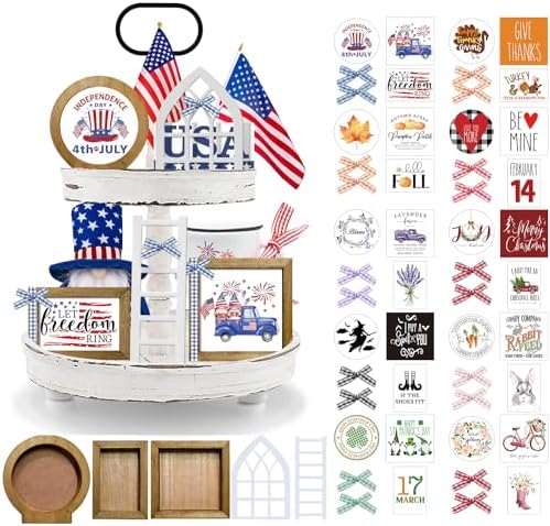 Amazon.com: Kigley 101 Pcs Interchangeable Seasonal Tiered Tray Decor ...