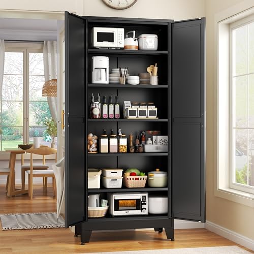 Amazon.com: GAIOUS 75.2" Tall Storage Cabinet, Pantry Storage Cabinet ...