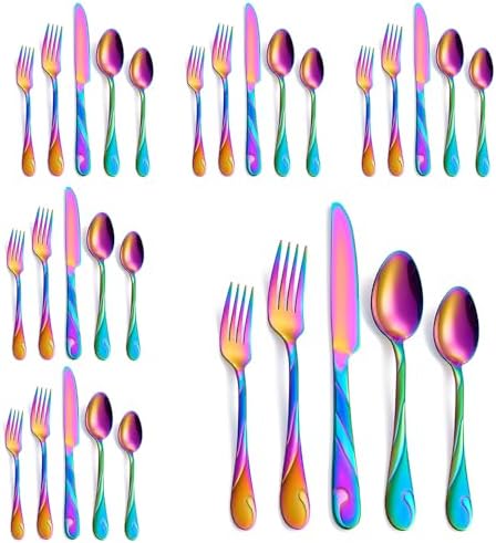 Amazon.com | X-Haoware 30-Piece Rainbow Silverware Set, Stainless Steel Flatware Set Cutlery Set ...