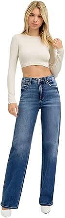 SALT TREE Risen Jeans - Tummy Control High Rise Wide Baggy Jeans ...