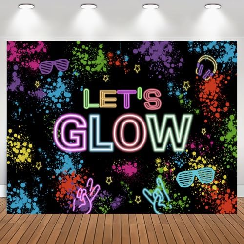 Amazon.com : Neon Glow Party Backdrop Neon Party Decorations Let's Glow ...