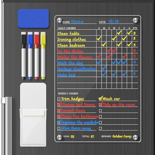 Amazon.com : Acrylic Magnetic Chore Chart for Kids Adults Teens, 12" x 8" Clear Dry Erase ...