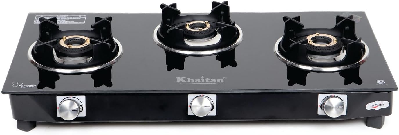 Khaitan 2 Burner BP Nano Aqua Blue Digital Toughened Glass LPG Gas ...