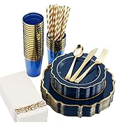 Amazon.com: ISFANGCO 200 PCS Navy Blue Dinnerware Set for 25 Guests ...