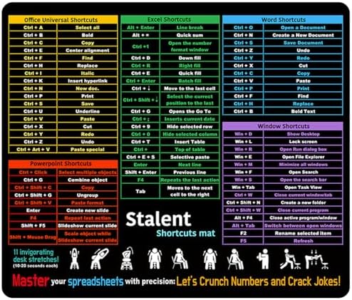 Excel Shortcut Keys Mouse Pad - Extended Large XL Cheat Sheet Gaming ...