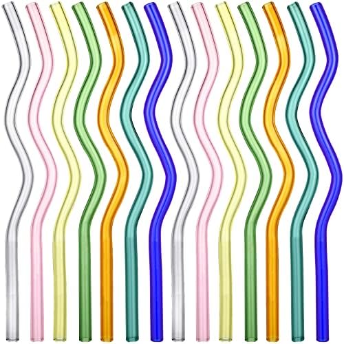 Amazon.com: 9PCS Glass Straws Reusable Wavy Glass Straws 7.8 in*10mm ...