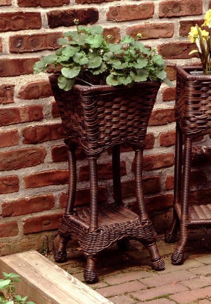 Amazon.com : Veranda Resin Wicker Square Plant Stand, Antique Brown ...