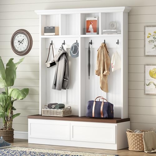 Amazon.com: Hall Tree with Storage Bench, Farmhouse 4-in-1 Hall Tree ...