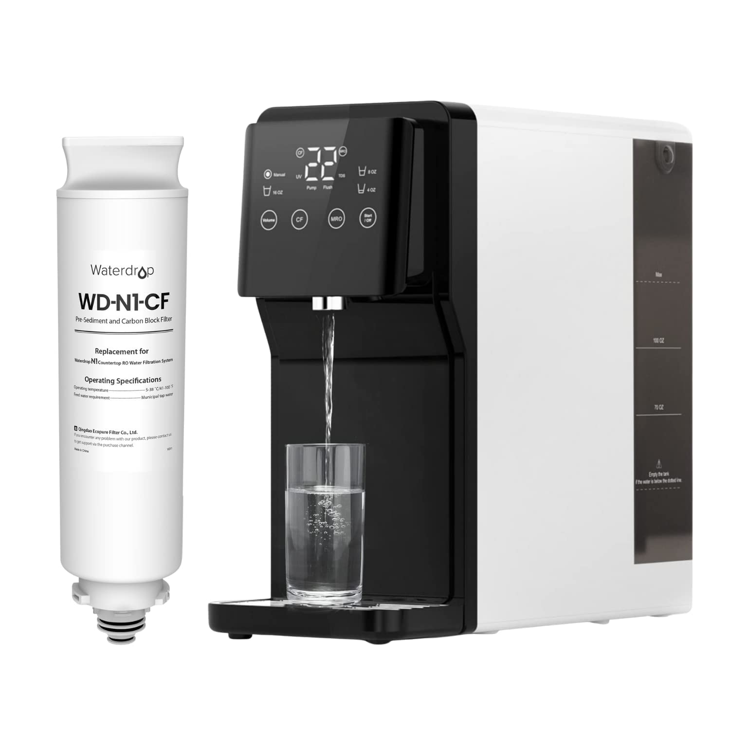Buy Waterdrop N1 Countertop Reverse Osmosis System, with N1-CF Water Filter, 4-Stage Reverse ...