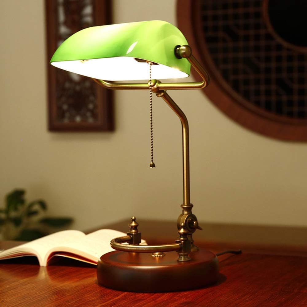 Newrays Green Glass Bankers Desk Lamp with Pull Chain Switch Plug in ...