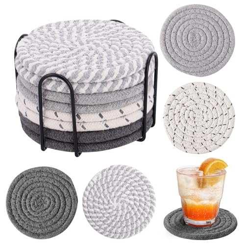 Amazon.com: Handmade Woven Drink Coasters with Holder, 8 Pcs BOHO ...