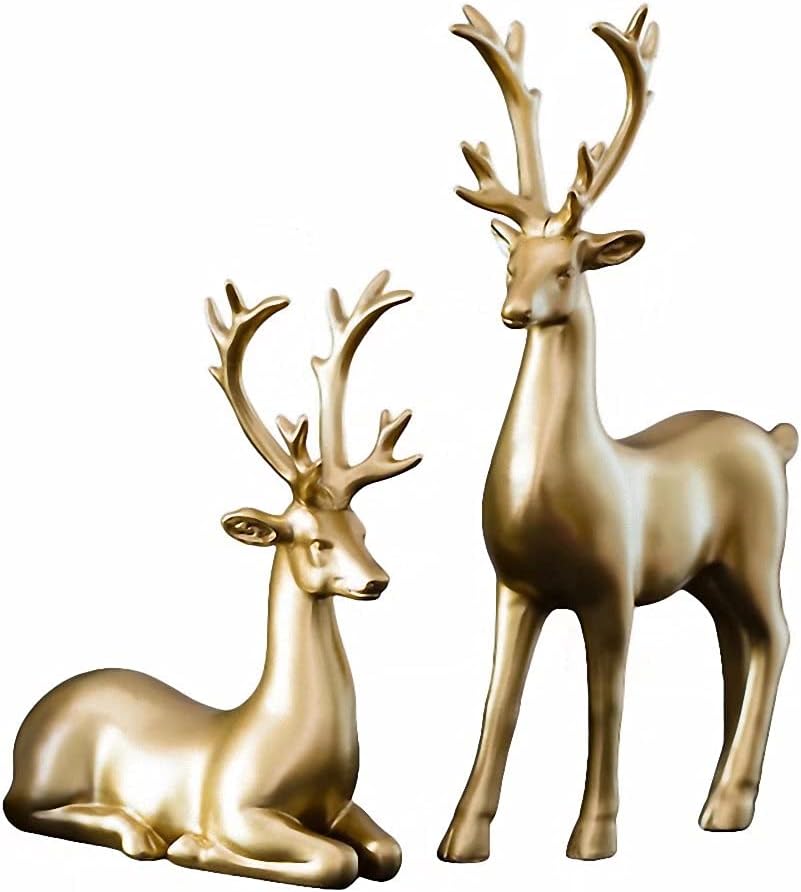 Amazon.com: Luganiso Standing and Sitting Reindeer Resin Sculpture 2pcs ...