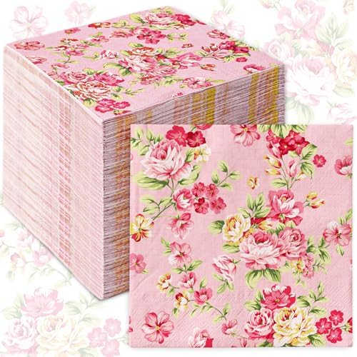 Amazon.com: 50 Pack Spring Vintage Floral Paper Napkins Pink Flower ...