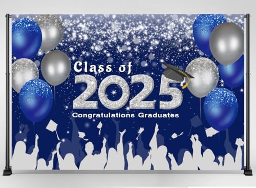 Amazon.com: Class of 2025 Graduation Backdrop – Stunning Blue & Silver ...