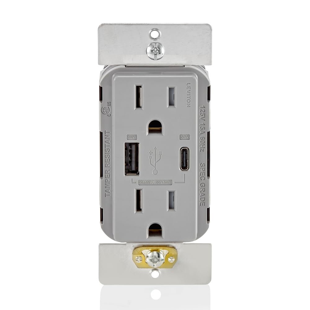 Amazon.com: Leviton T5634-G 60W (20V@2.5A+ 5V@2A) USB Dual Type A/Type ...