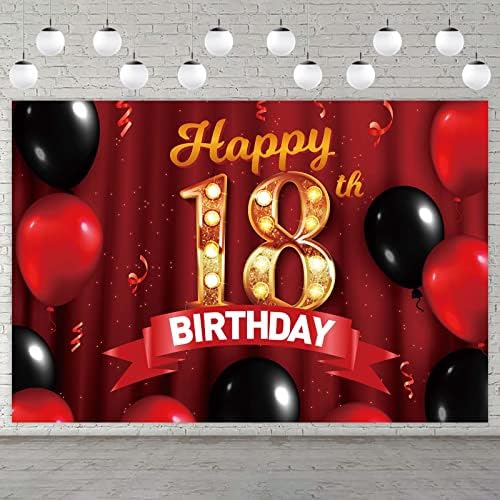 Amazon.com : Happy 18th Birthday Red Banner Gold Backdrop Red and Black ...