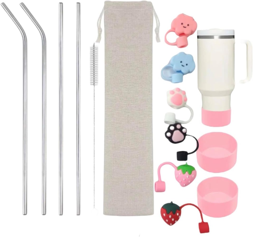 Amazon.com: 6 piece Straw Covers, 4 Reusable Stainless Steel Straws ...