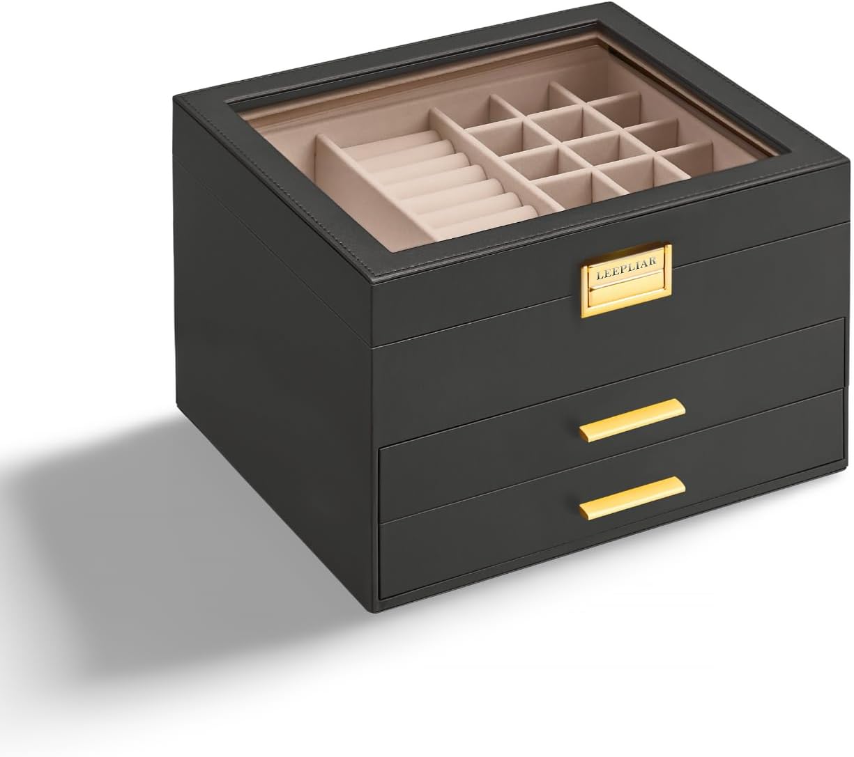 Amazon.com: Leepliar Jewelry Box with Glass Lid,Jewelry Display Case ...