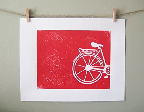 Amazon.com: Bike. An original hand printed linocut block print in Red ...