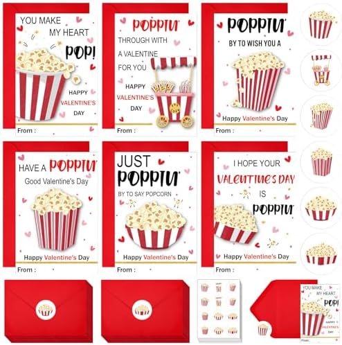 Amazon.com : Gueevin 60 Pcs Popcorn Valentine's Day Greeting Cards for ...