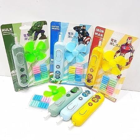 Cute Super Hero Electric erasers for Kids with Fan and Extra Refills ...