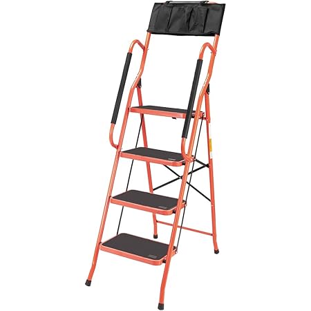 LivingSURE Folding 4-Step Safety Ladder – Padded Side Handrails ...