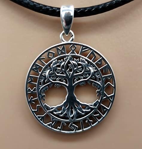 925 Silber Anhänger Lebensbaum Yggdrasil im Runenkreis mit Edelstahl ...