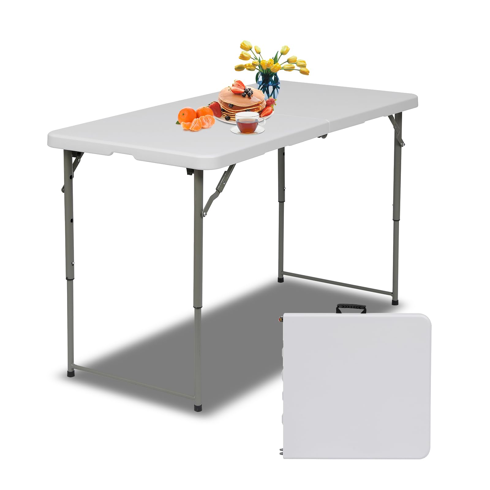 Amazon.com : Fujampe Folding Table 4 Foot Adjustable Height Plastic ...