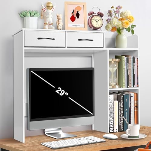 Amazon.com: RUNSUNSPRI Desk Hutch, Desktop Shelf with 2 Drawers, 37 ...