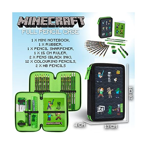 Minecraft Pencil Case, Large Pencil Case 2 Compartment Filled with ...