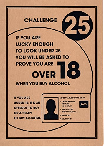 Challenge 25 Sign Gold A4 297 x 210mm Alcohol Law Sign Pub Bar ...