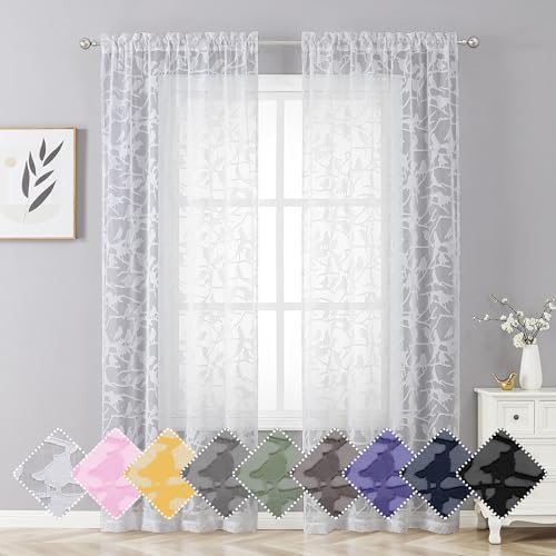Amazon.com: OVZME White Sheer Curtains 72 Inches Long 2 Panels Set ...