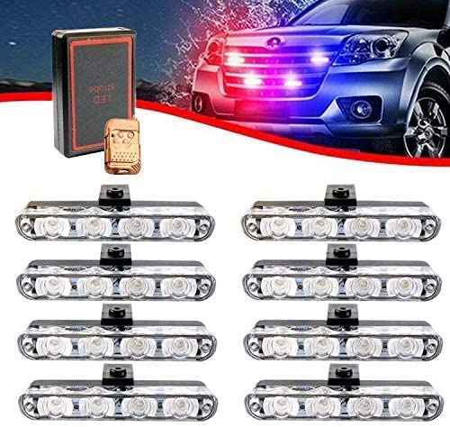 Automaze Car Police Light 8 X 4 LED With Wireless Remote, Red & Blue ...