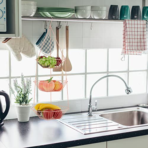 Relaxdays Hanging Fruit Holder, 3-tiered, Removable Chains, Separate ...