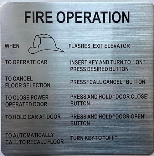 Amazon.com: FIRE OPERATION SIGN FOR ELEVATOR (Brush Silver Aluminum ...