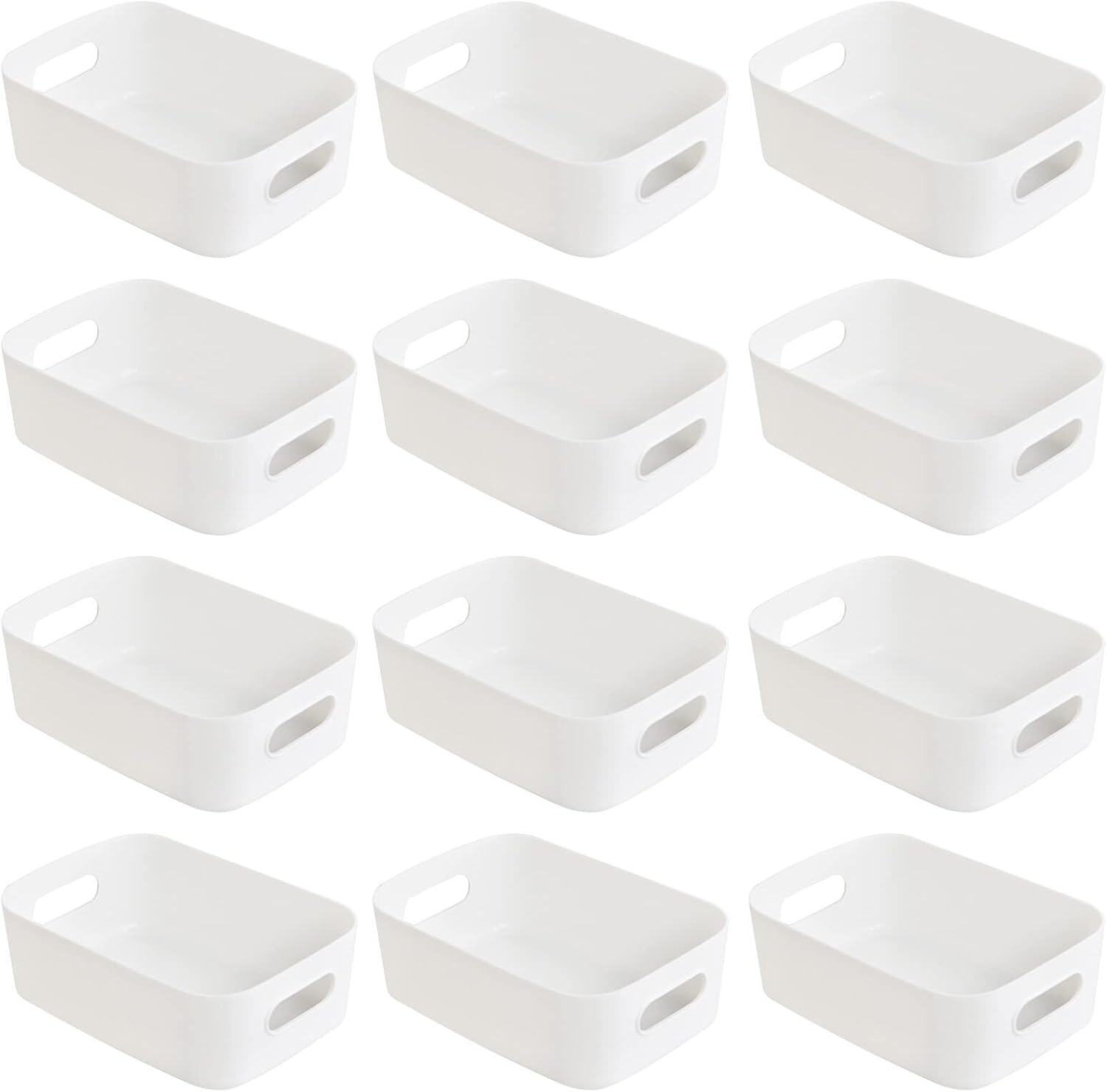 Hwtcjx 12 PCS White Plastic Storage Baskets with Handle, Rectangular ...